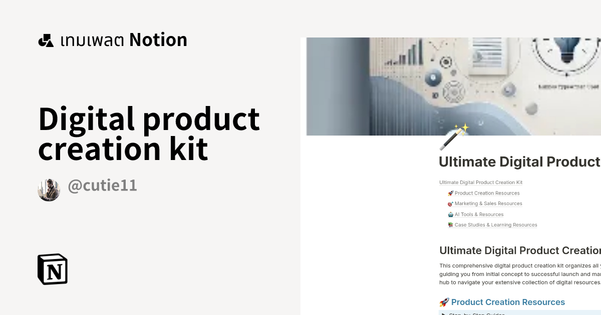 เทมเพลต Digital product creation kit โดย misscutie | มาร์เก็ตเพลส Notion
